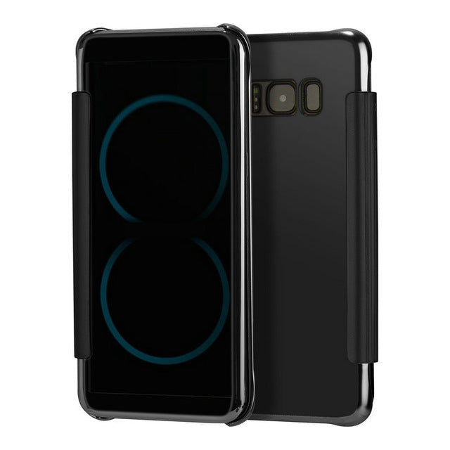 Fashion Flip Mirror Plating Case+ Leather Cover Hard Plastic Back Cove