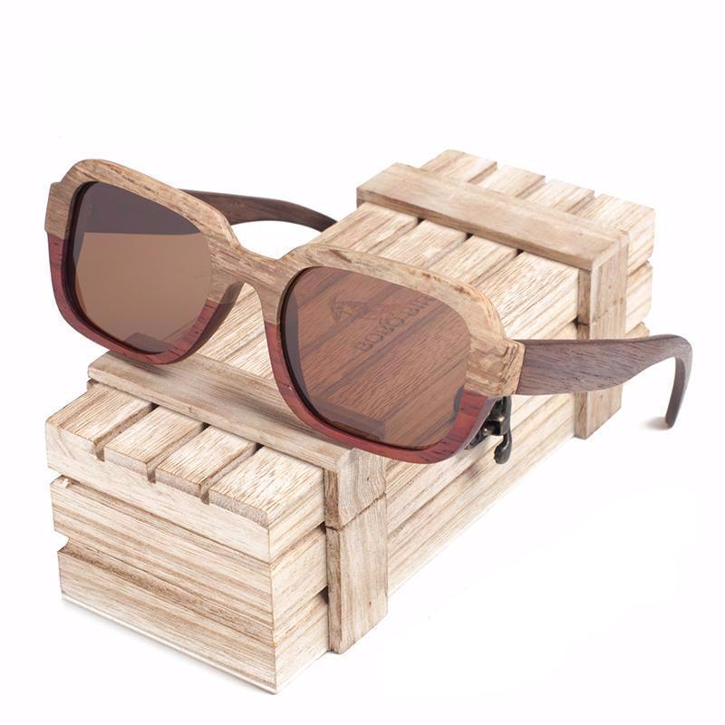 Handmade Polarized Wood Sunglasses in Wood Gift Box - Grey,Brown