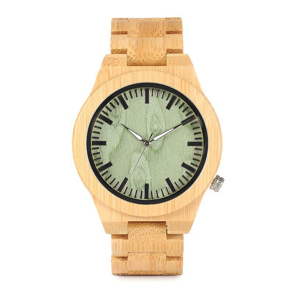 Fashion Bamboo Watch With Green Dial in Gift Box