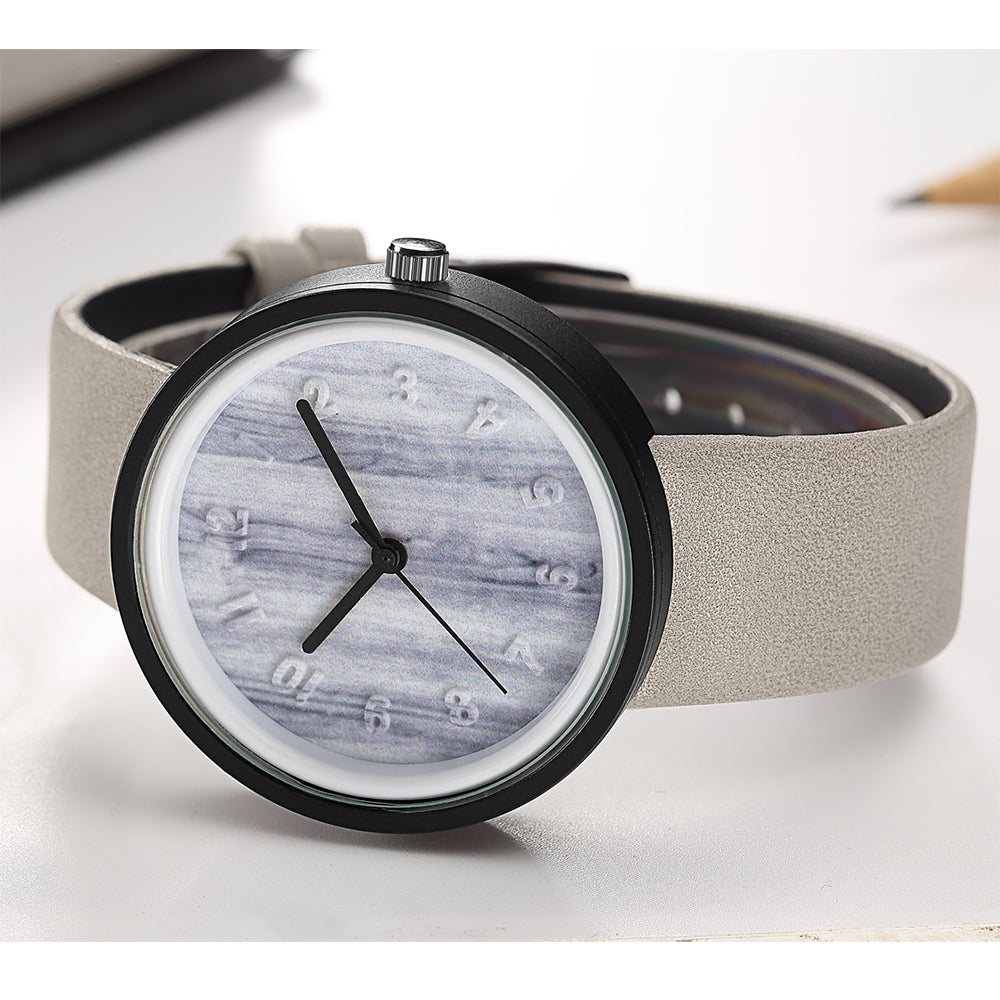 Fashion Women's Marble Carving Design Watch - Brown Black,Grey Black