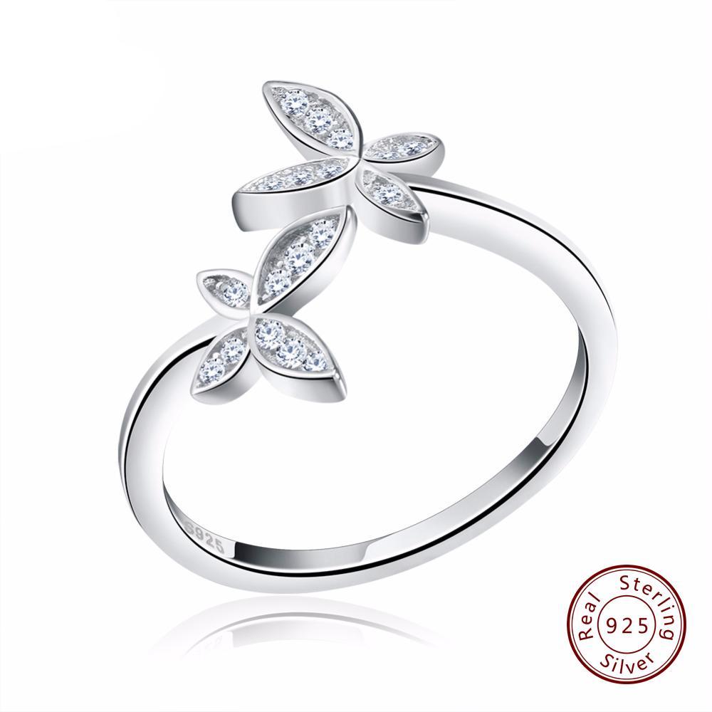 Women's Fashion 925 Sterling Silver Adjustable Flower Design Ring with
