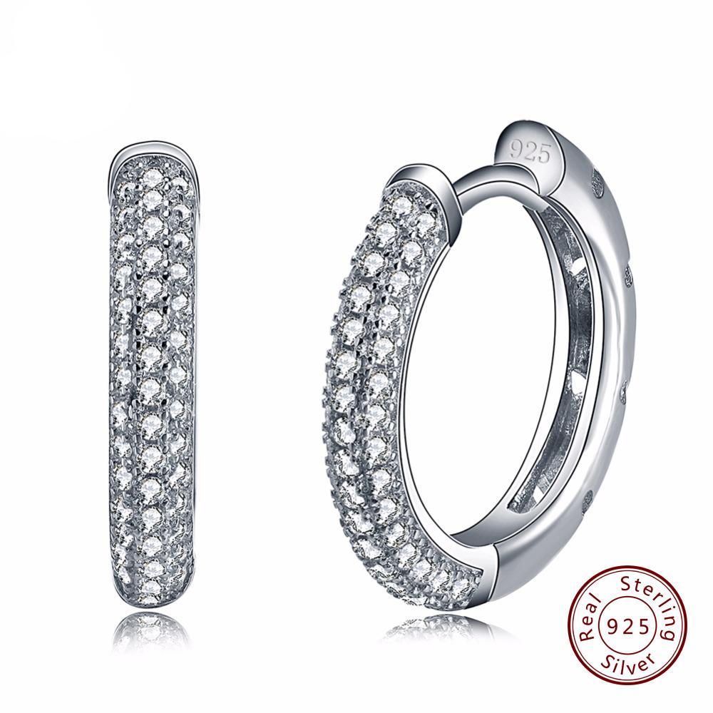 925 Sterling Silver Earring with 2 Row 90pcs Austrian Cubic Zirconia