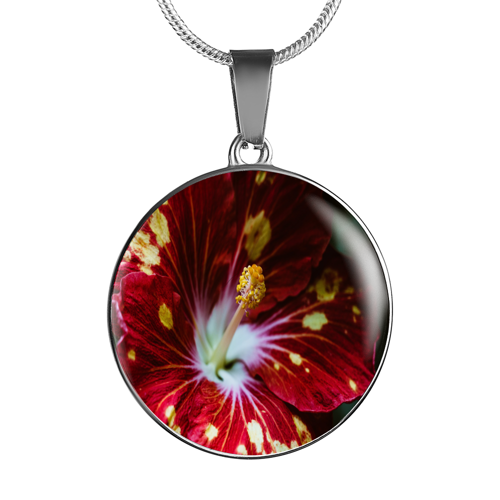 Bright Red Flower Luxury Pendant Necklace and Bangle - Gold,Silver
