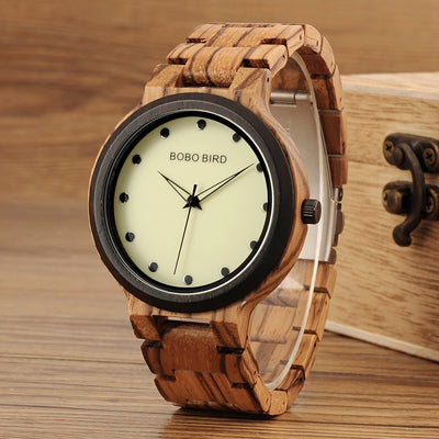 Men's Wood Watch with Luminous Dial Face